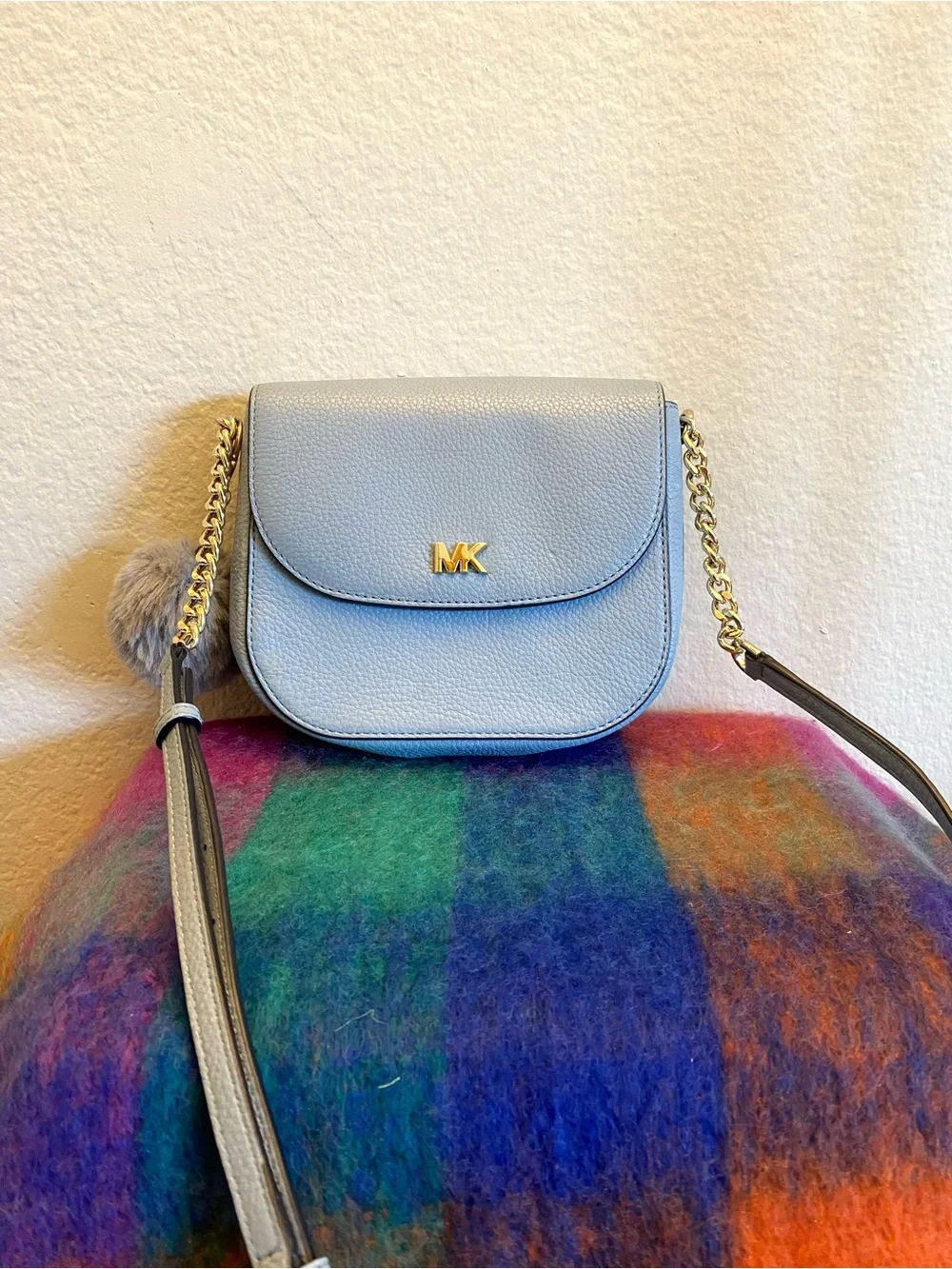 Michael Kors | Bags | Michael Kors Pale Blue Pebbled Leather Crossbody ...